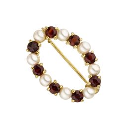 Jobo Damen Brosche "Goldbrosche"gelbgold 375, rot, Gelbgold 375, Perlen, Broschen, 9 Karat 375 Gold