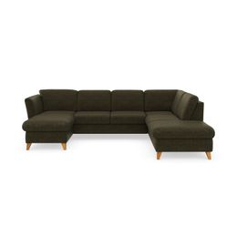 Wohnlandschaft Home Affaire, B:307cm H:86cm T:213cm, gr&uuml;n, 100% Polyester, Sofas, "Trelleborg U-Form", Federkern-Polsterung, wahlweise mit
