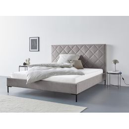 Polsterbett Home Affaire, B:194cm H:124cm L:215cm, grau, Betten, "Charlott", Modernes Polsterbett mit oder ohne Lattenrost