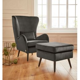 Sessel Home Affaire, B:76cm H:109cm T:85cm, grau, Struktur Hahnentritt (67% Polypropylen, 33% Polyester);Samtoptik (100% Polyester);Fellimitat (100%