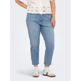 Only CARMAKOMA Damen High-waist-Jeans "CAREMILY STRETCH HW STR ANK DNM CRO1 NOOS", blau, Gr. 46, unifarben, Denim/Jeans, Obermaterial: 99% Baumwolle,