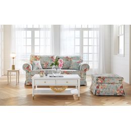 Polsterhocker Home Affaire, B:66cm H:48cm T:66cm, blau, 60% Polyester, 40% Baumwolle, Hocker, "Shadmoor", Hussenoptik, in uni oder mit Blumendruck,