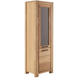 Vitrine MCA LIVING, B:65cm H:199cm T:45cm, beige, Holzwerkstoff, Massivholz, Schr&auml;nke, "SILIAS Vitrine Links", ged&auml;mpfte T&uuml;ren