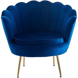 Loungesessel Salesfever, B:69cm H:77cm T:57cm, blau, Samt (100% Polyester), Metall, Wohnzimmer, Sessel, "Clam - Design Cocktailsessel", Prachtvoll