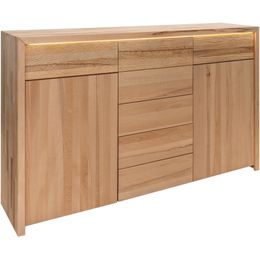 Kombikommode Home Affaire, T:41cm, braun, Schlafzimmer, Sideboards, "L&eacute;opoldine", Kommode aus Kernbuche, Breite 188cm, inkl. LED-Beleuchtung