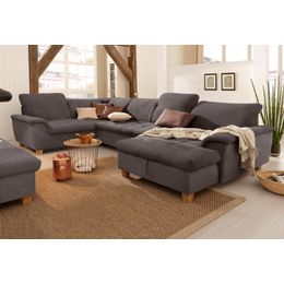 Wohnlandschaft Home Affaire, B:352cm H:81cm T:214cm, grau, Feinstruktur weich (100% Polyester);Luxus-Microfaser Lederoptik (100%