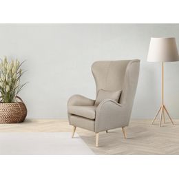 Sessel Home Affaire, B:78cm H:118cm T:94cm, beige, 100% Polyester, Wohnzimmer, Sessel, "Charles Ohrensessel", groß und gemütlich in modernem Design