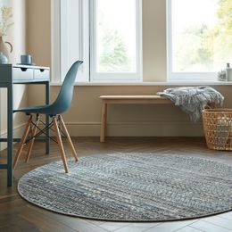 Teppich FLAIR RUGS, H:8mm Ø:160cm, blau, Kunstfaser, Wohnzimmer, Teppiche, "Camino", Flachgewebe, Skandi, Esszimmer, Wohnzimmer, Flur