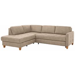 Ecksofa Home Affaire, B:233cm H:80cm T:196cm, beige, Luxus-Microfaser in Lederoptik (100% Polyester);Struktur fein (100% Polyester);Luxus-Microfaser