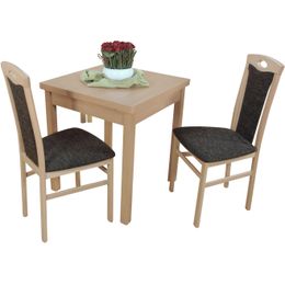Essgruppe, B:45cm H:95cm T:48cm, braun, HOFMANN LIVING AND MORE, FSC-zertifiziertes teilmassives Holz, Sitzm&ouml;bel-Sets, "3tlg. Tischgruppe", St&uuml;hle