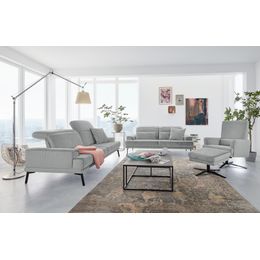 3-Sitzer Musterring, B:228cm H:79cm T:130cm, grau, 100% Polyester, Sofas, "MR 4580", inkl. Kopf- und Sitztiefenverstellung, Fu&szlig; schwarz, B228 x T103
