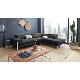 Ecksofa W.Schillig, B:281cm H:71cm T:230cm, schwarz, Flachgewebe S22 (100% Polyester);Stoff S37 (100% Polyester);Longlife Xtra-Leder Z59: Glattleder