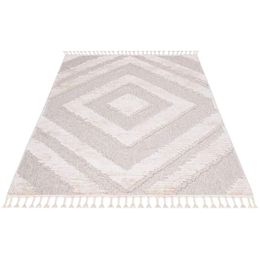 Hochflor-Teppich Carpet City, B:140cm H:20mm L:200cm, beige, Polypropylen, Teppiche, "Valencia 813", L&auml;ufer, Boho-Stil, 3D-Effekt, Raute,