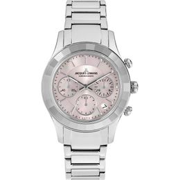 Jacques Lemans Damen Chronograph "Venice", silber, Armbanduhren, Armbanduhr, Damenuhr, Edelstahlarmband, Stoppfunktion, Datum, Perlmutt