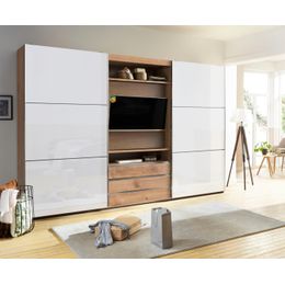 Schwebet&uuml;renschrank wimex, B:300cm H:216cm T:65cm, braun, Schr&auml;nke, "Magic by fresh to go", tolles EXTRA: mit drehbarem TV-Element, Fronten aus Glas