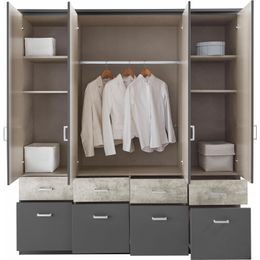 Kleiderschrank Rauch, B:181cm H:199cm T:58cm, grau, Holzwerkstoff, Kinderzimmer, Schr&auml;nke, "Kleiderschrank Schrank Garderobe deckenhoher Schrank