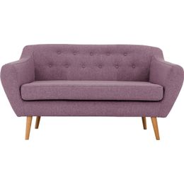 2-Sitzer Home Affaire, B:128cm H:78cm T:73cm, lila, Leder Belfast (echtes Rindsleder), Sofas, "Renne", mit Heftung im Rücken im skandinavischem Stil