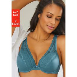 Petite Fleur Damen Push-up-BH, Gr. 75, blau, Jersey, Obermaterial: 67% Baumwolle, 14% Polyamid, 11% Polyester, 8% Elasthan, BHs, in High-Apex