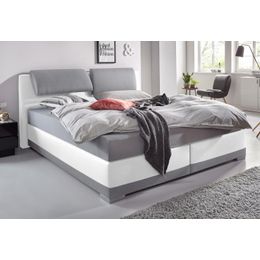 Boxspringbett Maintal, B:192cm L:212cm, grau, Strukturstoff-Bezug 100% Polyester;Kunstleder 100% PU;Bezug der Spiegelfl&auml;che Matratzendrell aus 100%