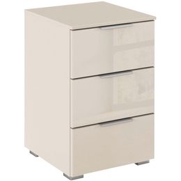 Nachtkommode Rauch, B:40cm H:61cm T:42cm, beige, Holzwerkstoff, Sideboards, "Nachttisch Nachtschrank Nachtkonsole AGORDO mit Glasfront", mit 3