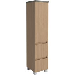 Midischrank Welltime, B:30cm H:131cm T:35cm, braun, Spanplatte, Badezimmer, Schränke, "EIXO, 1 Tür, 2 verstellbare Einlegeböden, 2 Softclose-Auszüge"