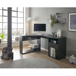 Eckschreibtisch BEGA OFFICE, B:150cm H:74cm T:55cm, schwarz, B&uuml;ro, Tische, "BC3155", schwarz mit Ablagef&auml;cher und Schublade