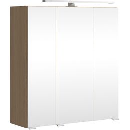 Spiegelschrank Welltime, B:60cm H:64cm T:20cm, braun, Spanplatte, Badezimmer, Schr&auml;nke, "EIXO, 3 T&uuml;ren, 6 verstellbare Glasb&ouml;den, ged&auml;mpfte