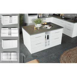 K&uuml;cheninsel KOCHSTATION, B:153cm H:86cm T:100cm, wei&szlig;, Komplettk&uuml;chen-Sets, "KS-Luhe, Breite 153 cm, mit Flaschenregal", MDF-Fronten, Arbeitsplatte