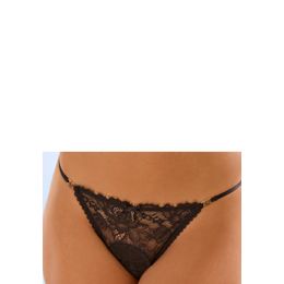 Lascana Damen Tanga "Samara", Gr. 36, schwarz, Spitze, Obermaterial: 90% Polyamid, 10% Elasthan, Unterhosen, mit feiner Satinschleife und