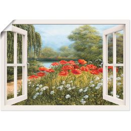 Wandbild Artland, B:70cm H:50cm, gr&uuml;n, Papier, Wohnzimmer, Bilder, "Fensterblick Mohnwiese", als Leinwandbild, Poster in verschied. Gr&ouml;&szlig;en
