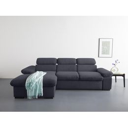 Ecksofa COTTA, B:250cm H:73cm T:165cm, schwarz, 90% Polyester, 10% Polyamid, Wohnzimmer, Sofas, "Lola L-Form mit Kopfteilfunktion & Hocker",