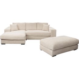 Polstergarnitur WERK2, B:286cm H:84cm T:184cm, weiß, 100% Polyester, Sitzmöbel-Sets, "Eden L-Form + Hocker. Mega Couch Breite 286cm, Cord", Design