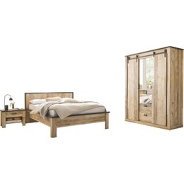 Schlafzimmer-Set Home Affaire, B:442cm H:209cm T:213cm, braun, Schlafzimmerm&ouml;bel-Sets, "SHERWOOD", Liegefl&auml;che 140x200cm, Schrank 3-trg. 162cm breit