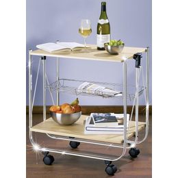 Wenko Servierwagen "Modell Dinett Deluxe", B/H/T: 68cm x 70cm x 41cm, silber, K&uuml;che, Rollwagen, K&uuml;chenwagen mit 2 Ablagen und Korb, 4 Rollen,