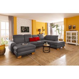 Wohnlandschaft Home Affaire, B:338cm H:86cm T:219cm, grau, Luxus-Microfaser Lederoptik (100% Polyester), Sofas, "Dundee U-Form", wahlweise mit