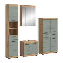 Badmöbel-Set Inosign, B:186cm H:191cm T:34cm, grün, Holzwerkstoff, MDF, Kastenmöbel-Sets, "Siena, 4 teilig, bestehend aus:", Hochschrank,