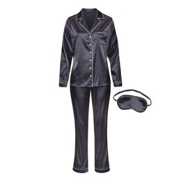s.Oliver Damen Pyjama, Gr. 46, blau, Satin, Obermaterial: 95% Polyester, 5% Elasthan, unifarben, Homewear-Sets, incl. Schlafmaske