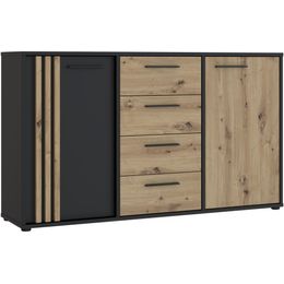 Sideboard FORTE, B:142,6cm H:82,3cm T:34,3cm, schwarz, Spanplatte, Wohnzimmer, Sideboards, "Cardigan", Sideboard, 2 farbig, Stauraum, Schubkasten,