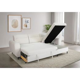Ecksofa TRENDS BY HG, B:248cm H:87cm T:153cmb631 loft 1 cream, 100% Polyester, Wohnzimmer, Sofas, "Bella L-Form, B: 248 cm", mit Schlaffunktion &