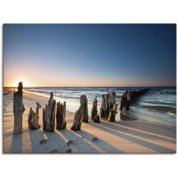 Wandbild Artland, B:80cm H:60cm, braun, Wohnzimmer, Bilder, "Sonnenuntergang Strand Wellenbrecher", als Alubild, Outdoorbild, Leinwandbild, Poster,