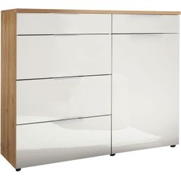 Kombikommode Wiemann, B:100cm H:91,2cm T:43cm, weiß, Floatglas, Holzwerkstoff, Metall, Schlafzimmer, Sideboards, "Como", vormontiert