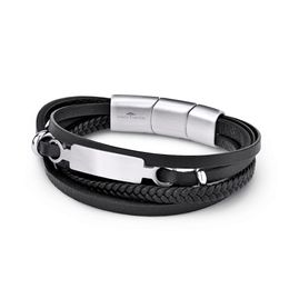 Fynch-Hatton Herren Lederarmband "Schmuck Geschenk Armband The Layering", 23cm, Edelstahl Leder, schwarz, Edelstahl, Leder, Armbänder