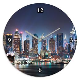 Wanduhr Artland, T:1,8cm, blau, Wohnzimmer, Wanduhren, "New York City Times Square", wahlweise mit Quarz- oder Funkuhrwerk, lautlos ohne Tickgeräusche
