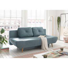 Schlafsofa Home Affaire, B:200cm H:88cm T:99cm, blau, Wohnzimmer, Sofas, "Segmon", einfach in ein bequemes Bett umwandeln, inklusive Bettkasten