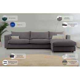 Ecksofa, B:297cm H:77cm T:186cm, grau, LeGer Home by Lena Gercke, 100% Polyester, Wohnzimmer, Sofas, "Avelina", Breite 297 cm, in Cord- und Chenille-