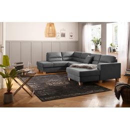 Wohnlandschaft Home Affaire, B:313cm H:85cm, grau, Sofas, "Navan, komfortabel mit viel Platz, U-Form", wahlweise mit Bettfunktion und Kopfstütze