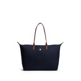 Tommy Hilfiger Damen Tragetasche "POPETTE MAXI TOTE", blau, Leder, Nylon, Taschen, Damen Umhängetasche, Schultertasche mit Leder-Tragegriffen