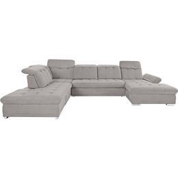 Wohnlandschaft COTTA, B:386cm H:86cm T:265cm, grau, 100% Polyester, Sofas, "Holiday U-Form mit Sitztiefen-, Armteil- und Kopfteilverstellung",