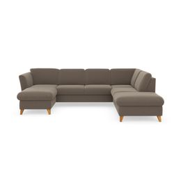 Wohnlandschaft Home Affaire, B:307cm H:86cm T:213cm, beige, 100% Polyester, Sofas, "Trelleborg U-Form", Federkern-Polsterung, wahlweise mit