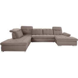 Wohnlandschaft COTTA, B:386cm H:86cm T:265cm, grau, 90% Polyester, 10% Polyamid, Sofas, "Holiday U-Form mit Sitztiefen-, Armteil- und
